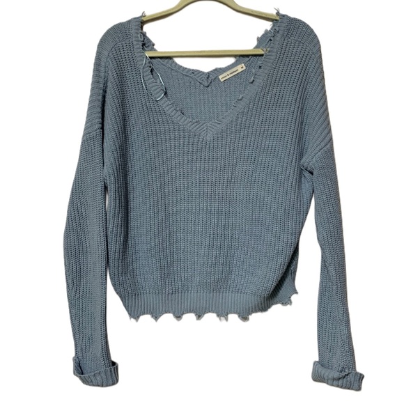 moon & madison | Sweaters | Moon And Madison Light Blue Distressed Edge ...
